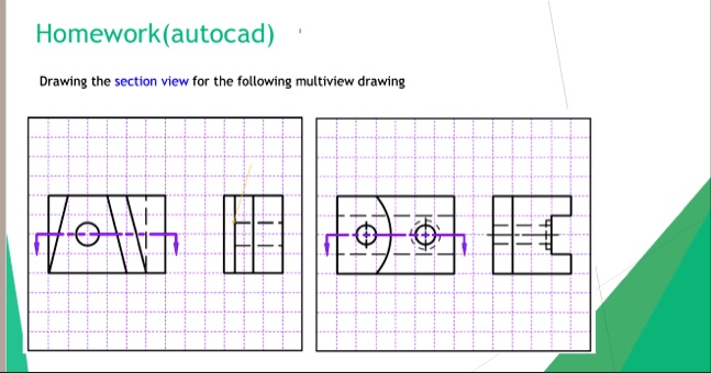homeworkautocad drawing the section view for the following multiview ...