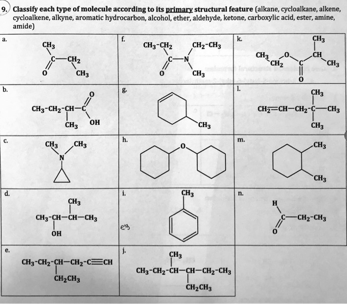 SOLVED: Classify each type of molecule according to its primary ...
