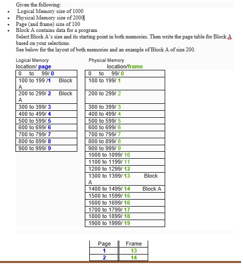 given the following logical memory size of 1000 physical memory size of ...