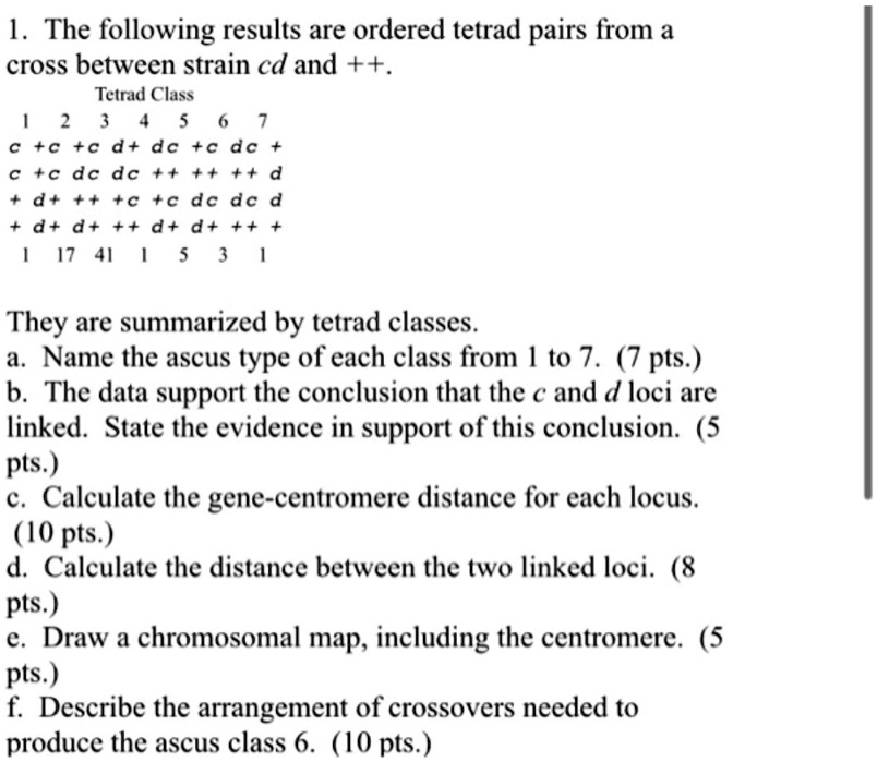 1. The following results are ordered tetrad pairs from a cross between ...