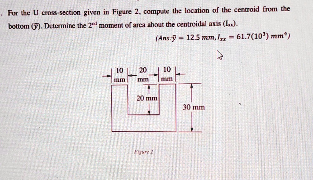 please show working the answer is included for the u cross section given in figure 2 compute the ...