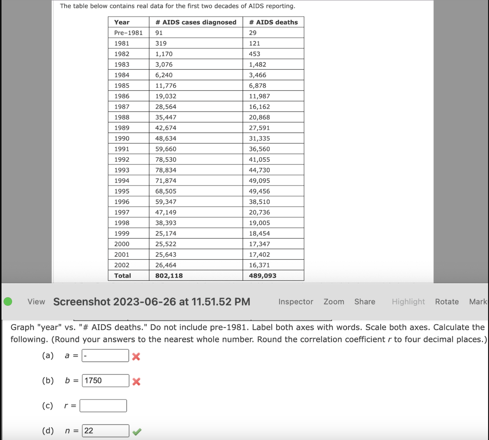 [GET ANSWER] The table below contains real data for the first two ...