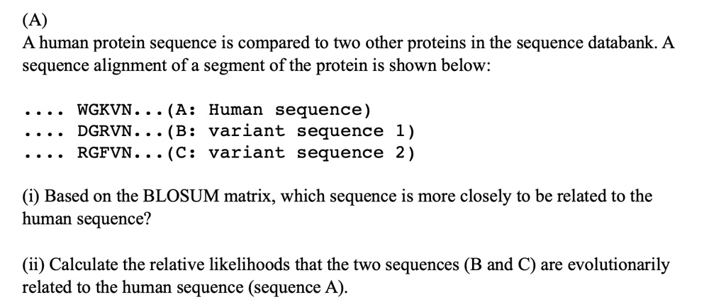 SOLVED:(A) Ahuman protein sequence is compared to two other proteins in ...