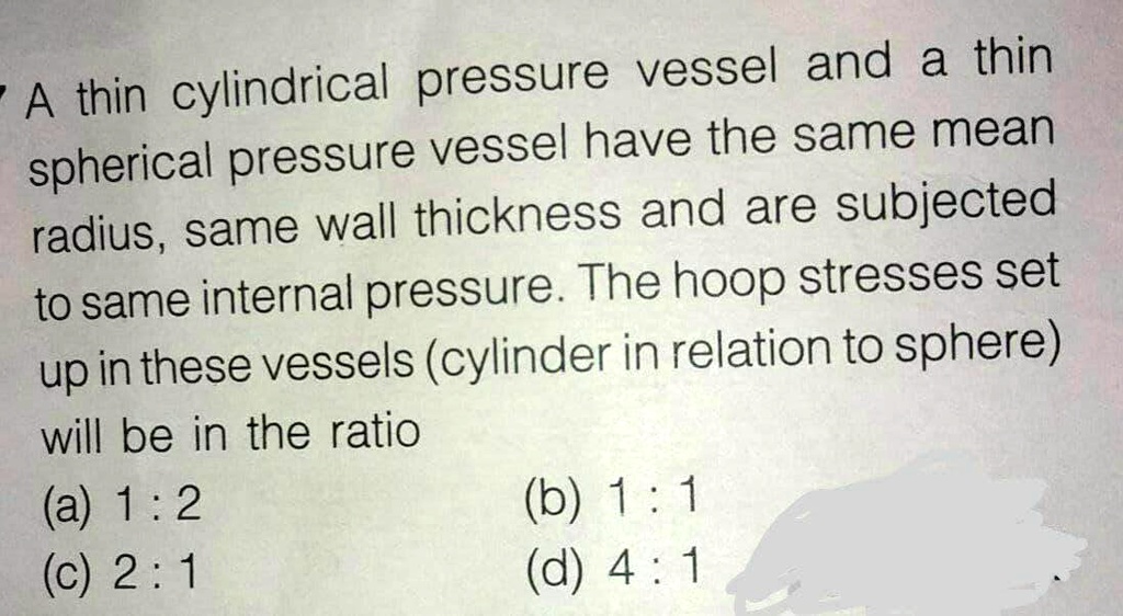 SOLVED: cylindrical pressure vessel and a thin A thin spherical ...