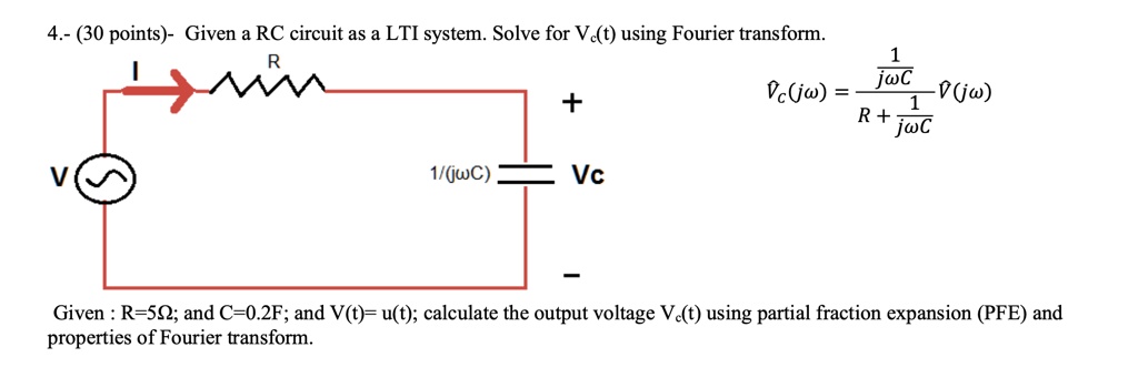 SOLVED: 4.- (30 points) - Given an RC circuit as an LTI system, solve for V(t) using Fourier ...