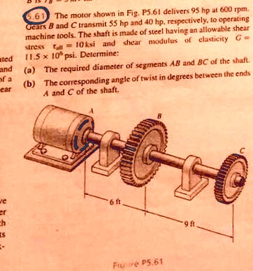 the motor shown in figp561 delivers 95 hp at 600 rpm cars b and ...