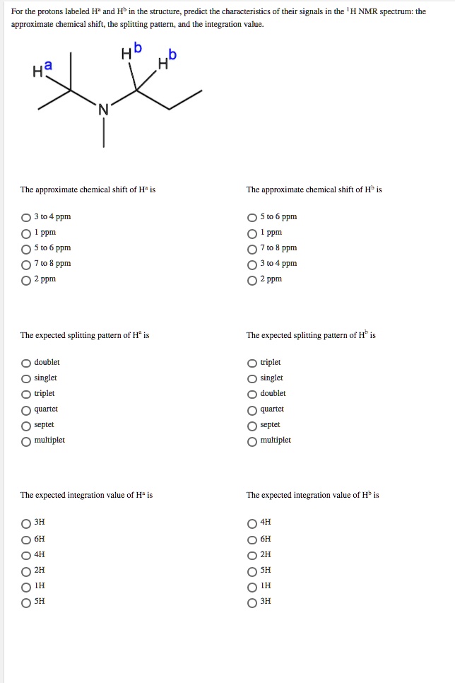 SOLVED: For the protons labeled H" and Hb in the structure, predict the characteristics of their ...