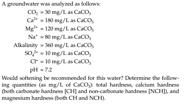 SOLVED: A groundwater was analyzed as follows: CO2 = 30 mg/L as CaCO3 ...