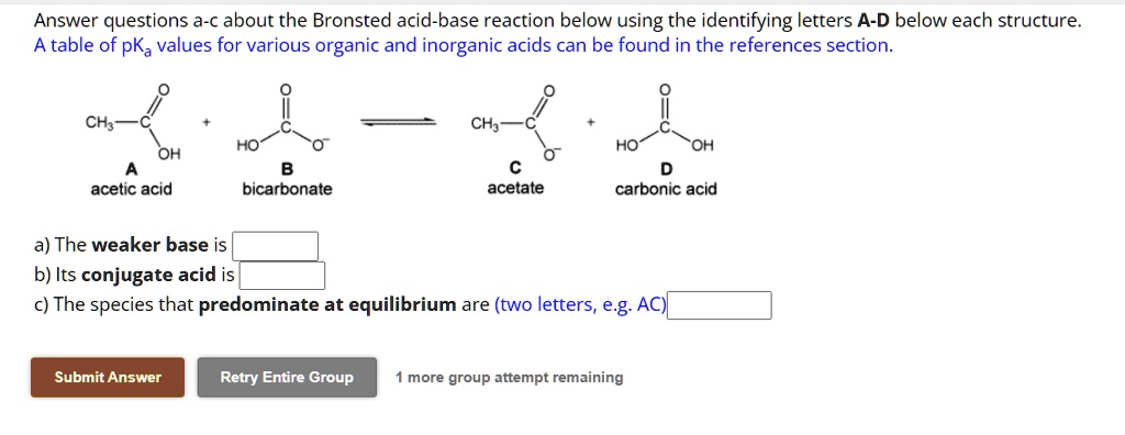SOLVED: Texts: Answer questions a-c about the Brønsted acid-base reaction below using the ...