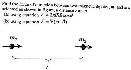 SOLVED: Find the force of attraction between two magnetic dipoles, m and m, oriented as shown in ...