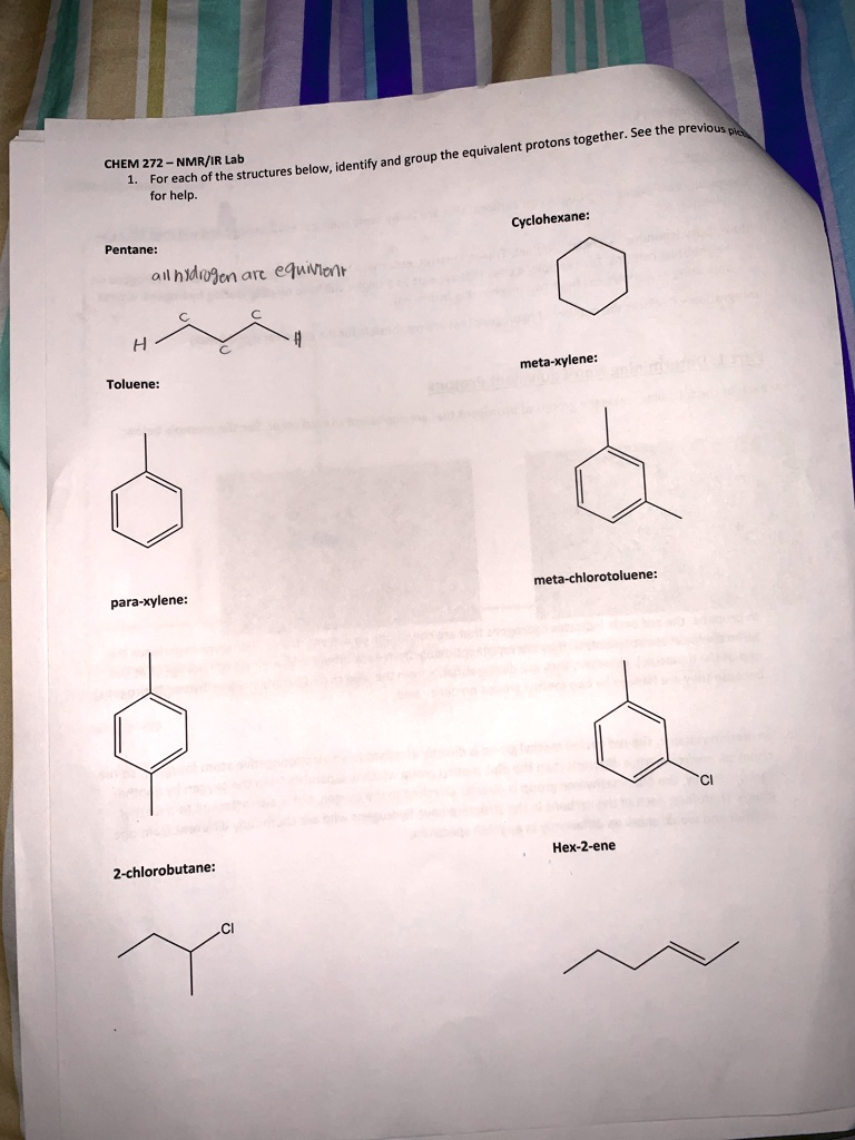 chem 272 nmrir lab for each of the structures below identify and group ...