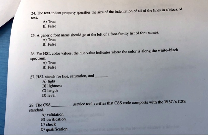 24. The text-indent property specifies the size of the indentation of ...