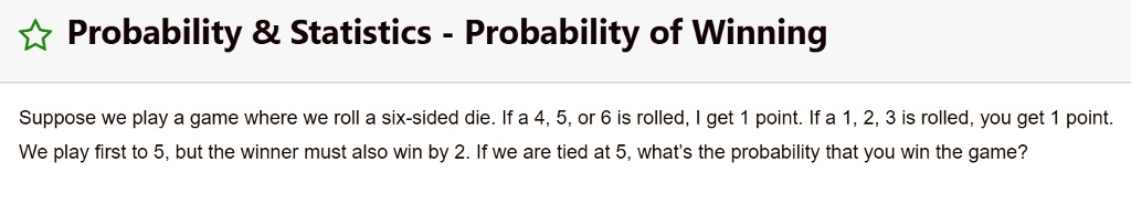 Probability Statistics - Probability of Winning Suppose we play a game ...