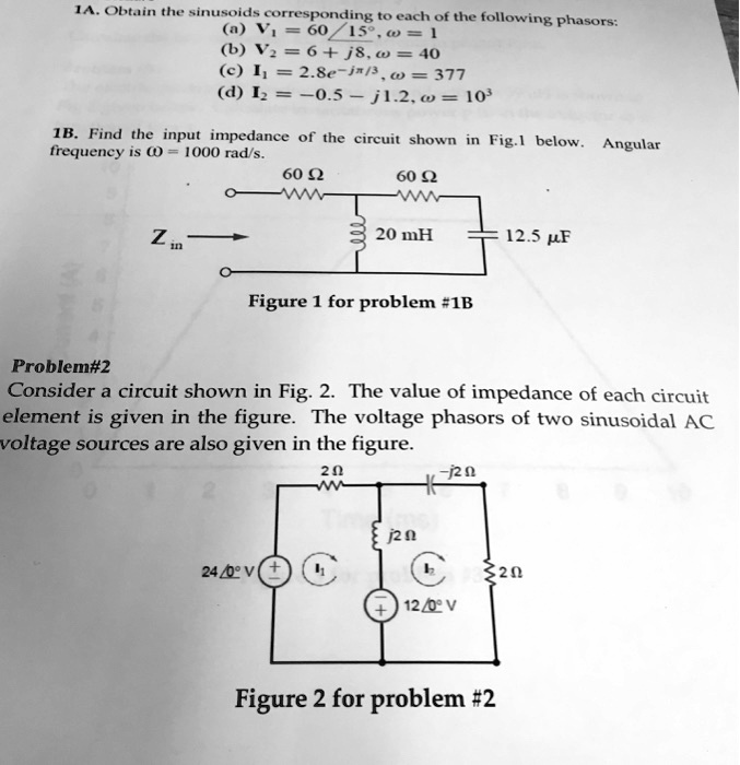 1A. Obtain the sinusoids corresponding to each of the following phasors: aV=60âˆ 15Â°, bV=6+j8âˆ ...
