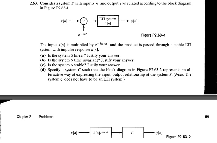 2.63. Consider a system S with input x[n] and output y[n] related according to the block diagram ...