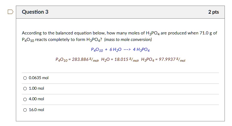 SOLVED: According to the balanced equation below, how many moles of ...