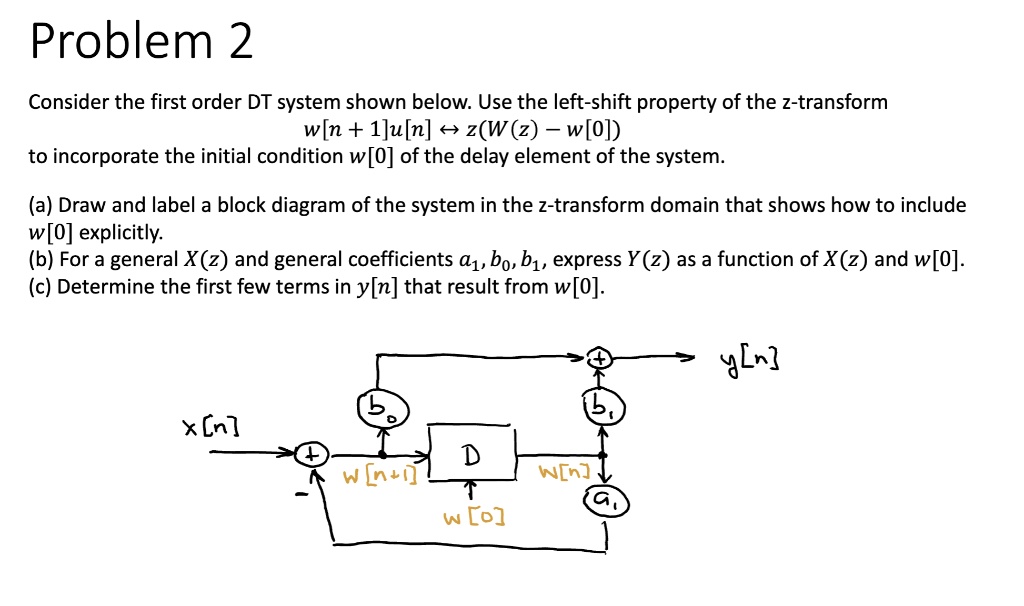 consider the first order dt system shown below use the left shift property of the z transform ...