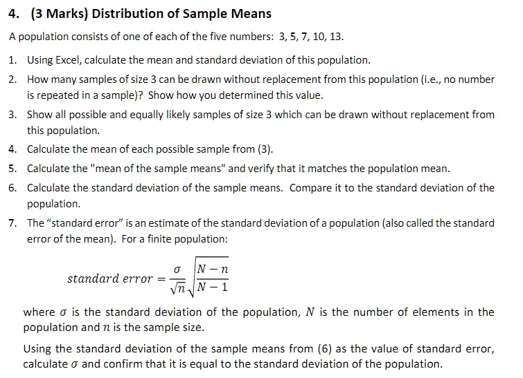 SOLVED: (3 Marks) Distribution of Sample Means population consists of ...