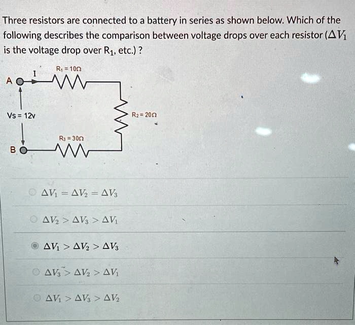 SOLVED: Three resistors are connected to a battery in series as shown ...
