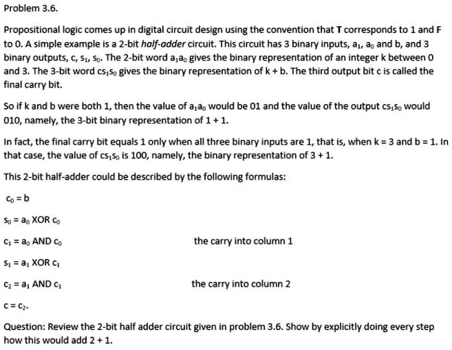 problem 36 propositional logic comes up in digital circuit design using the convention that t ...