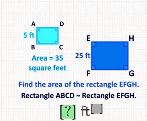 SOLVED: 5 ft| Area = 35 25 fti square feet Find the area of the ...