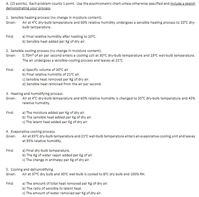 a 15 points each problem counts 1 point use the psychrometric chart ...