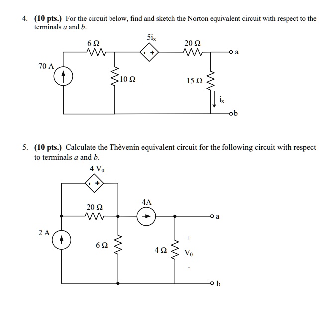 SOLVED: 4.(10 pts.) For the circuit below, find and sketch the Norton equivalent circuit with ...