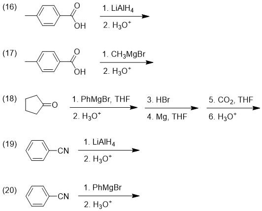 SOLVED:(16) LiAIHA 2. Hz0 OH CHzMgBr 2 Hyo OH (18) PhMgBr; THF 2 HzOt 3 ...