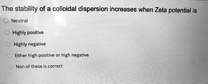 SOLVED: The stability of a colloidal dispersion increases when Zeta ...