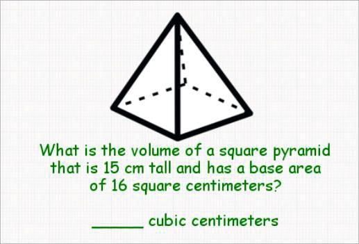 What is the volume of a square pyramid that is 15 cm tall and has a ...