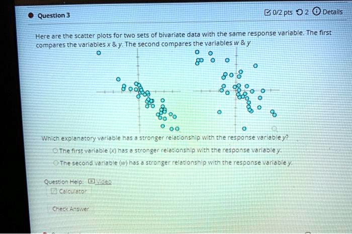 SOLVED:Questlon 3 C0 pts 0 2 0 Derails Here are the scatter plots for two sets of bivariate data ...