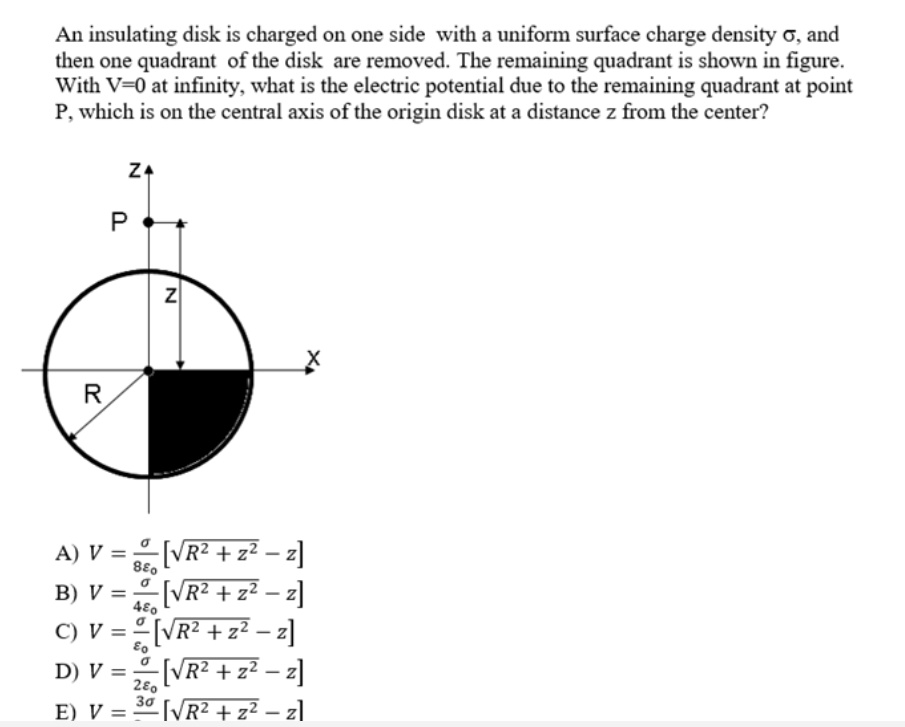 SOLVED: An insulating disk is charged on one side with a uniform ...