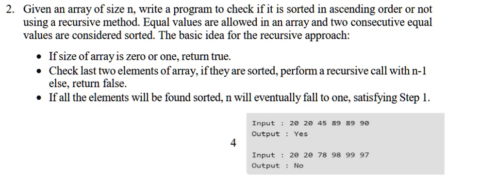 Java Program 2 Given An Array Of Size N Write A Program To Check If It Is Sorted In Ascending
