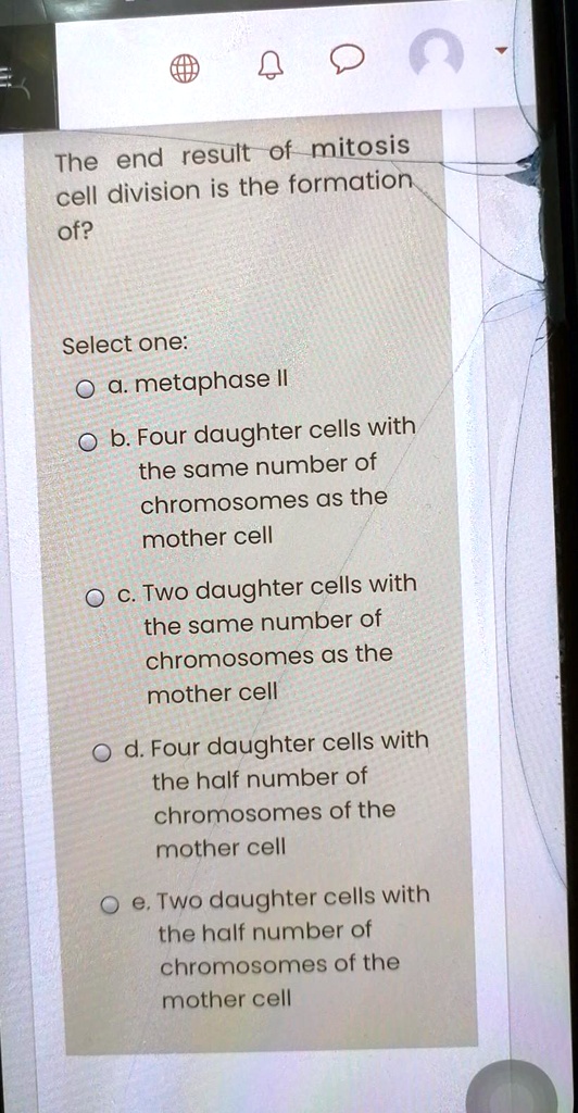 the end result of mitosis cell division is the formation of select one ...