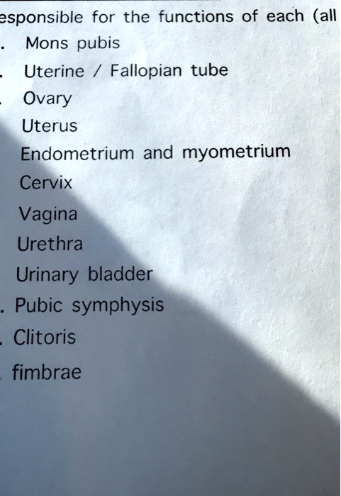 SOLVED: Responsible for the functions of each (all) Mons pubis, Uterine ...