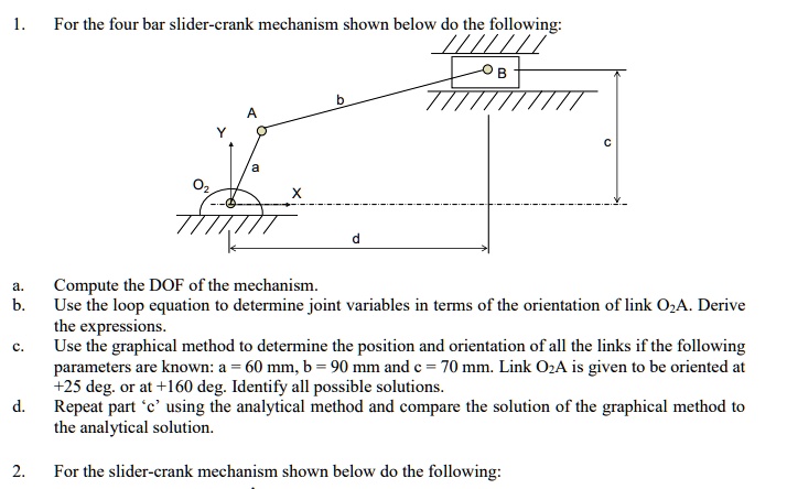 SOLVED: 1 For the four bar slider-crank mechanism shown below do the following: OB C d a. b ...