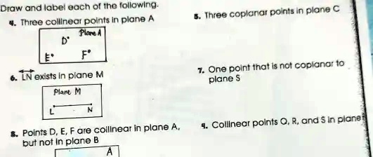 SOLVED: Draw and label each of the following three collinear points in plane P: - Coplanar ...