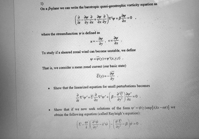 SOLVED: Please and thank you! On a -plane we can write the barotropic ... SOLVED: Please and thank you! On a -plane we can write the barotropic ...
