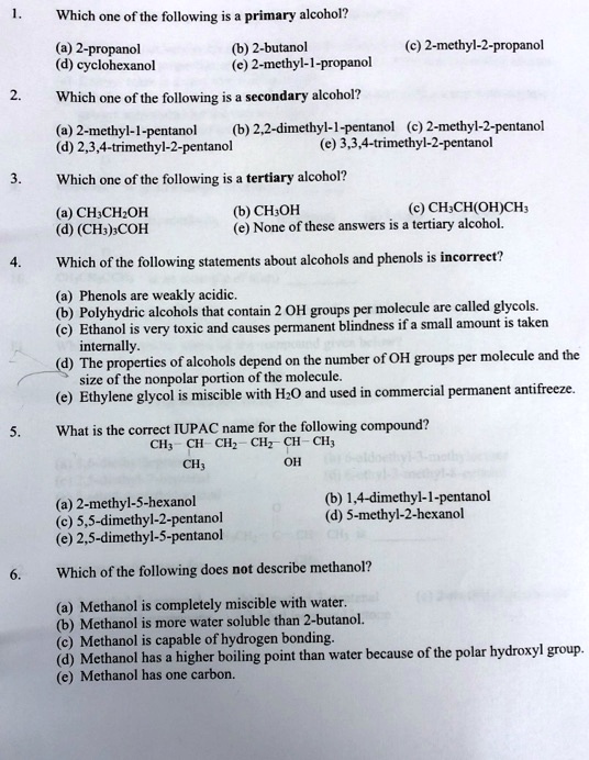 SOLVED: Which one of the following primary alcohol? (a) 2-propanol (d ...