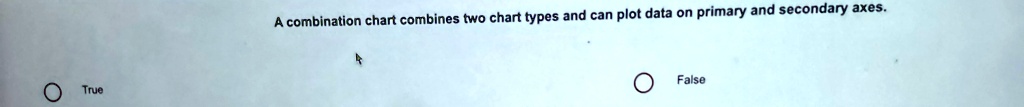 True A combination chart combines two chart types and can plot data on primary and secondary ...