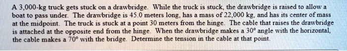 SOLVED: A 3,000-kg truck gets stuck on the drawbridge. While the truck ...