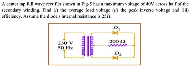 a center tap full wave rectifier shown in fig 5 has a maximum voltage ...