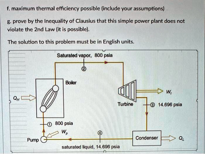 SOLVED: help ASAP! f.maximum thermal efficiency possible(include your assumptions) g.prove by ...