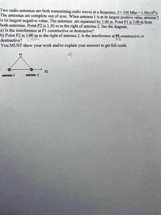 SOLVED: Two radio antennas are both transmitting radio waves at a ...