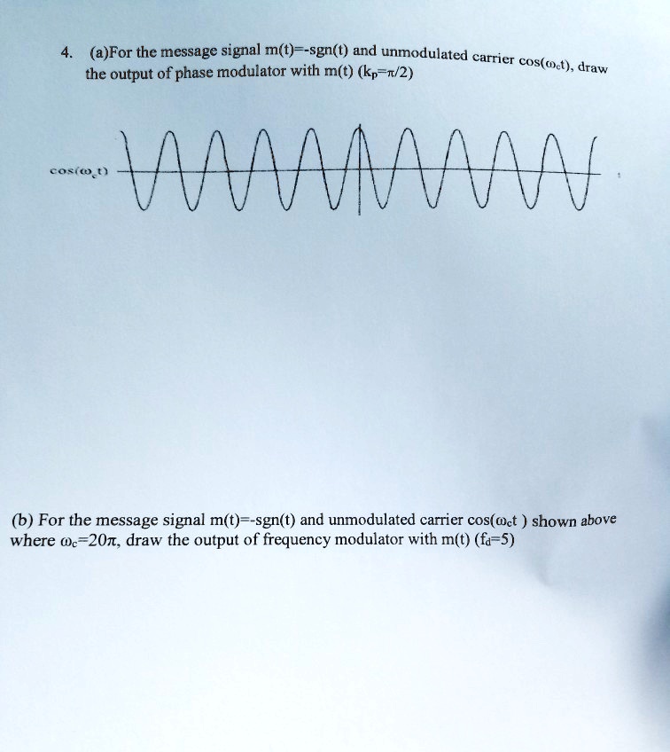 SOLVED: Got 1 hour. The output of the phase modulator with m(t) (kp = Ï€/2). For the message ...