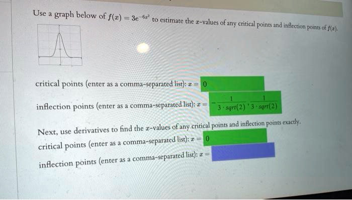 SOLVED:Use a graph below of f(z)= 3e 61" to estimate the I-values of any - critical" points and ...