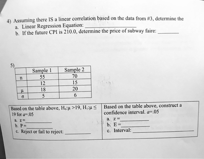 SOLVED: Assuming there IS a linear correlation based On the dala from #3, determine the Linear ...
