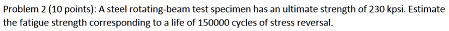 a steel rotating beam test specimen has an ultimate strength of 230 ...