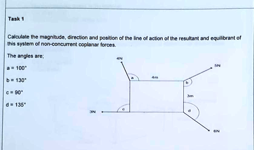 Task 1 Calculate the magnitude, direction and position of the line of action of the resultant ...