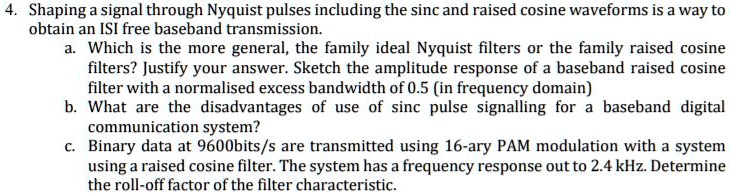 SOLVED: Shaping a signal through Nyquist pulses, including the sinc and raised cosine waveforms ...